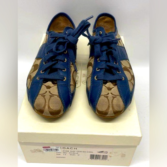 Coach | Shoes | Coach Womens Signature Canvas Navy Leather Trim Shoes ...